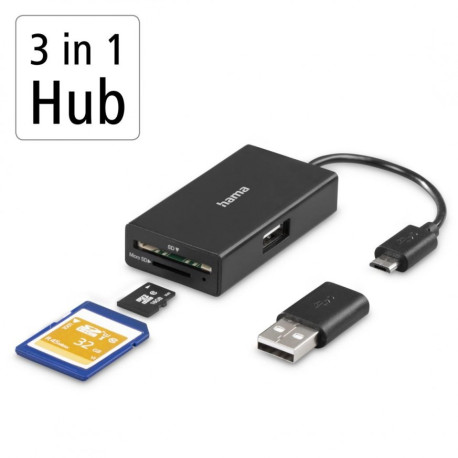 Четец за памет карти Hama 200125 USB 2.0 Type A SD/MICRO SD/USB-A Hub ...